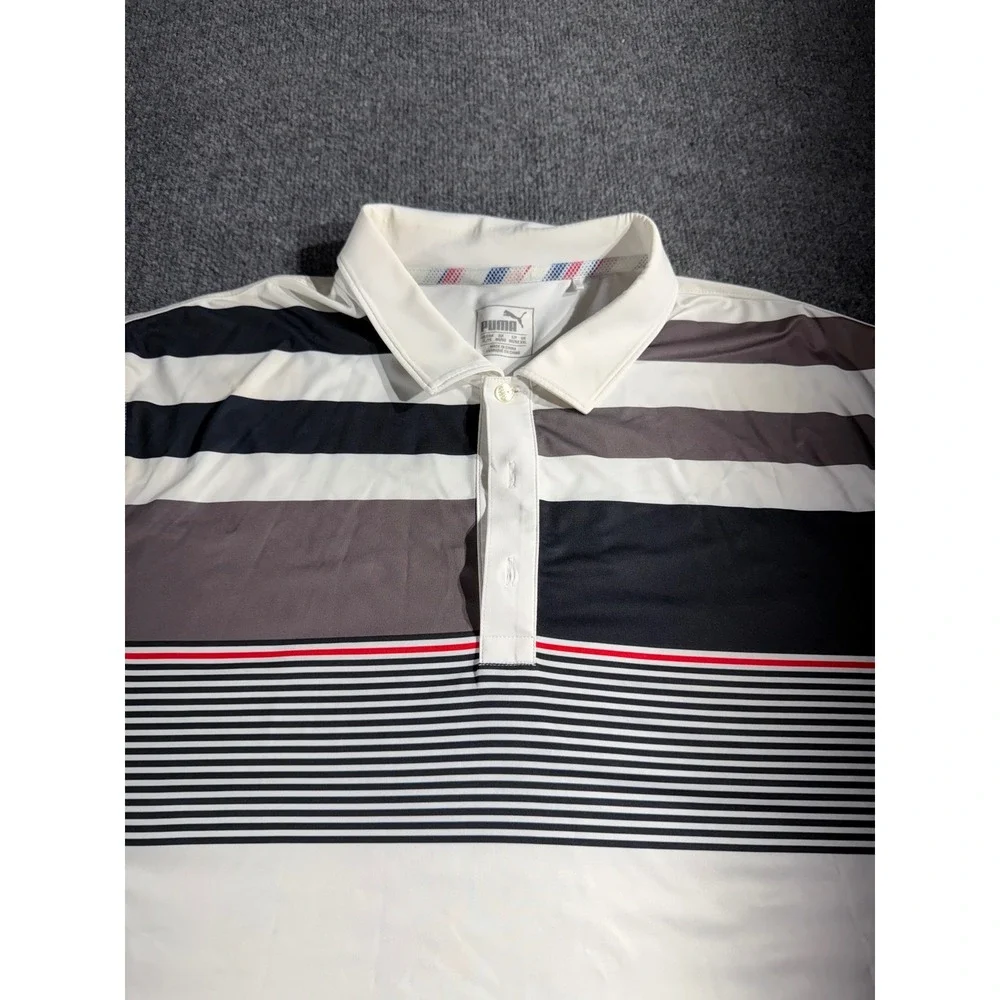 Shirts | Puma Golf Shirt Mens Xl White Polo Chest Stripe Folds Of Honor ...